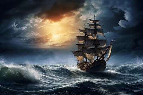 Premium Photo A Ship Sailing Across The Sea