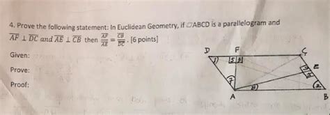 Solved Prove The Following Statement In Euclidean Geometry Chegg