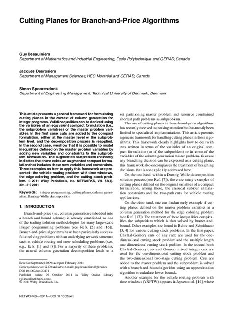 Pdf Cutting Planes For Branch And Price Algorithms