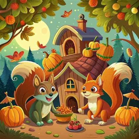 Premium Vector A Picture Of A Squirrel And A House With A Tree In The Background