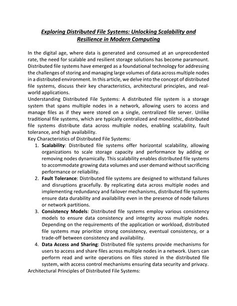 Pdf Exploring Distributed File Systems Unlocking Scalability And
