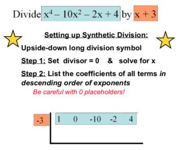 SYNTHETIC DIVISION Polynomials Lesson Worksheet Reference Sheets Answers Notes
