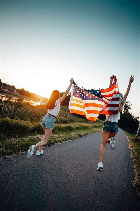 American Flag Girl Beach