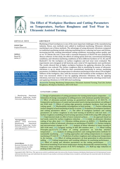 Pdf The Effect Of Workpiece Hardness And Cutting Parameters On Temperature Surface Roughness
