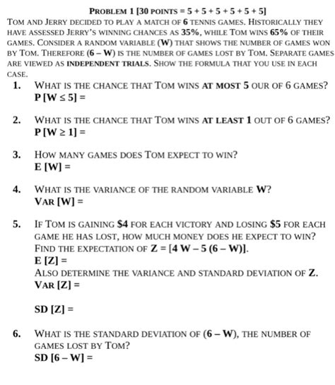 solved problem 1 [30 points 5 5 5 5 5 5] tom and