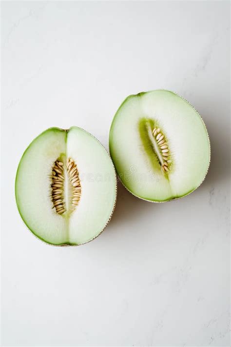 Ripe Honeydew Melon Sliced In Half Showcasing Its Juicy Flesh And Seeds
