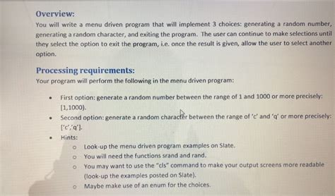 Solved Overview You Will Write A Menu Driven Program That