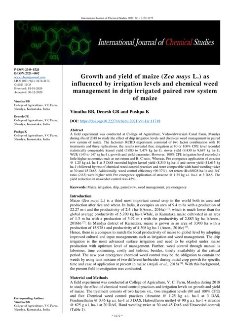 Pdf Growth And Yield Of Maize Zea Mays L As Influenced By Irrigation Levels And Chemical