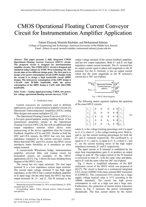 Cmos Operational Floating Current Conveyor Circuit For Instrumentation