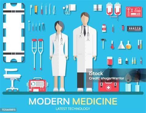 평면 디자인 배경 개념에 현대 의료 장비입니다 의사와 간호사 의학 도구 주위 Infographic 요소 집합입니다 당신의 제품 또는 일러스트 레이 션 웹 및 모바일 응용