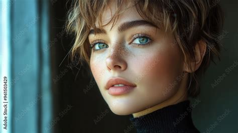 Striking Portrait Of A Confident Woman With An Edgy Pixie Cut Showcasing Her Features With