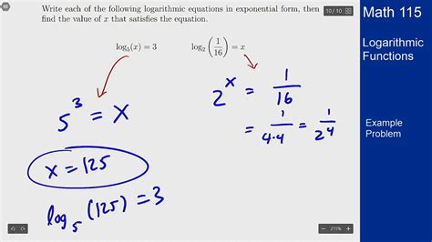 Precalculus Example Problem Logarithmic Functions Youtube
