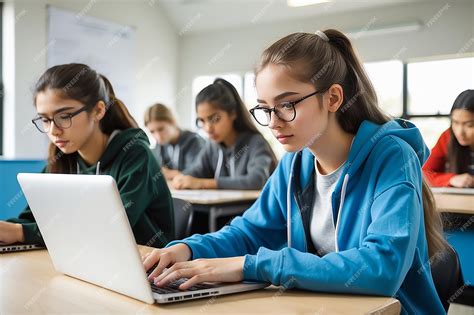Premium Photo Female High School Student Learning Coding On Laptop
