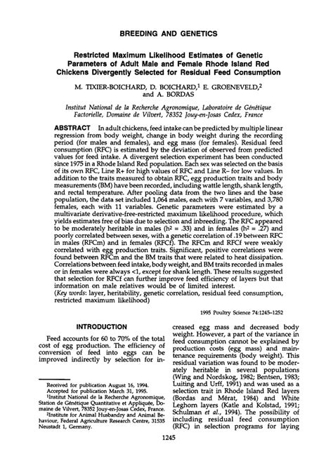 Pdf Restricted Maximum Likelihood Estimates Of Genetic Parameters Of