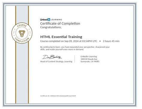 Certificateofcompletion Html Essential Training Pdf