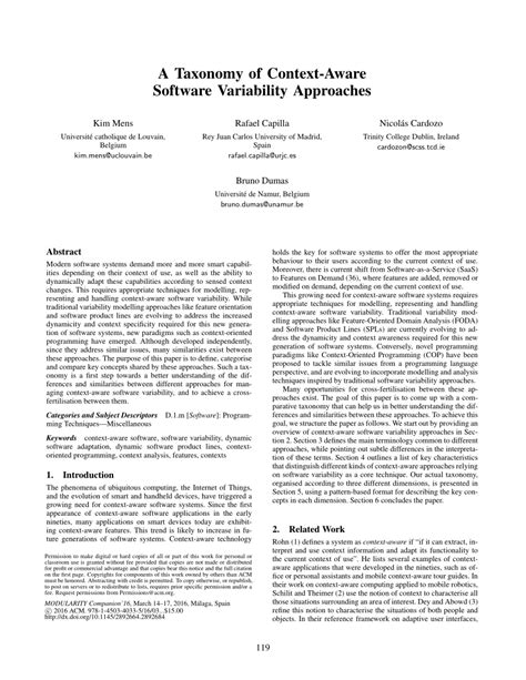 Pdf A Taxonomy Of Context Aware Software Variability Approaches