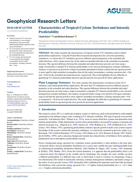 Characteristics Of Tropical‐cyclone Turbulence And Intensity Predictability Request Pdf