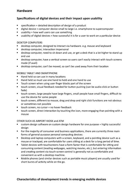 Hardware Lecture Notes Hardware Specifications Of Digital Devices And Their Impact Upon