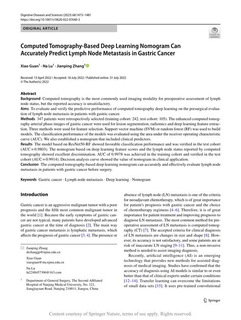 Pdf Computed Tomography Based Deep Learning Nomogram Can Accurately Predict Lymph Node