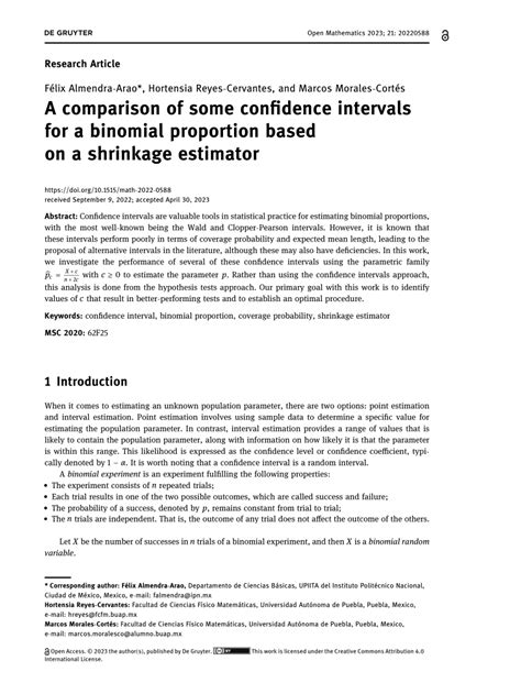 pdf a comparison of some confidence intervals for a binomial