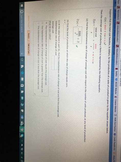 Solved Suppose That The Total Cost Function In Dollars For