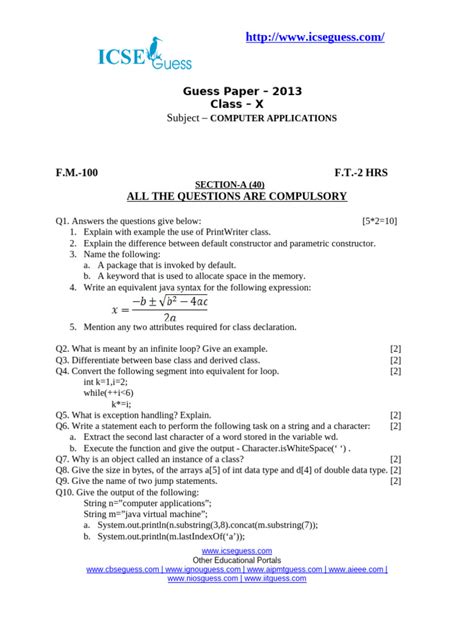 9318class10samplepaper2012 13 Pdf Parameter Computer Programming Integer Computer Science