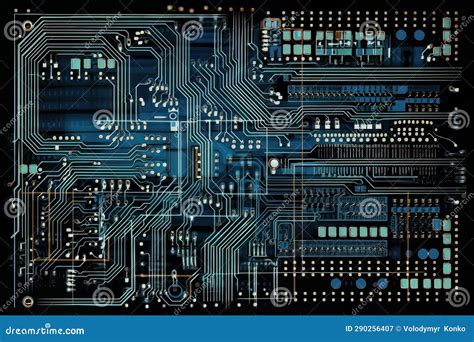 Colorful Printed Circuit Board Computer Motherboard Components Microchips Cpu Processor