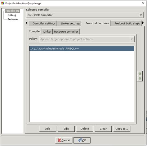 c problem with link library sqlapi in code blocks on raspberry