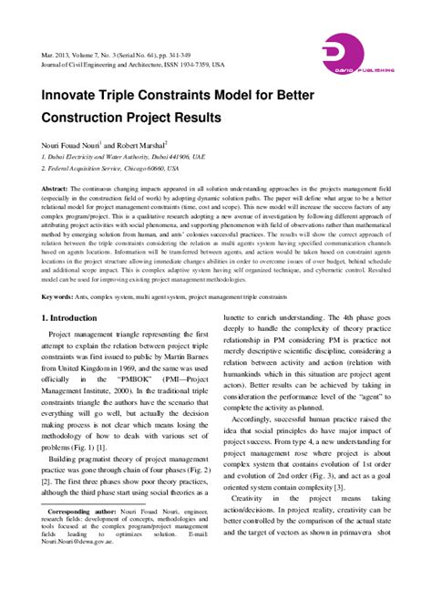Pdf Innovate Triple Constraints Model For Better Construction Project Results