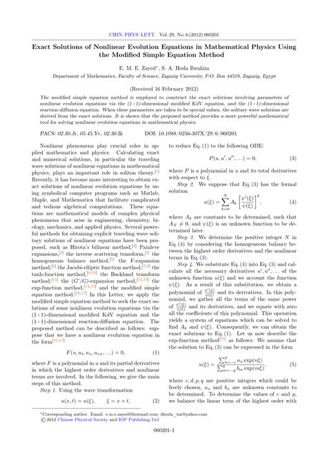 Pdf Exact Solutions Of Nonlinear Evolution Equations In Mathematical