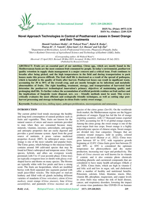 Pdf Novel Approach Technologies In Control Of Postharvest Losses In Sweet Orange And Their