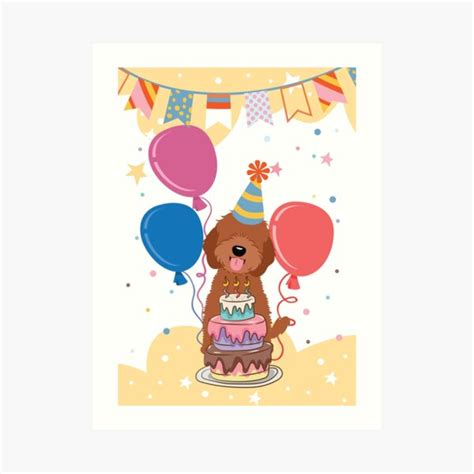 Happy Birthday Red Ruby Cockapoo Cavapoo Cavoodle Art Print For Sale