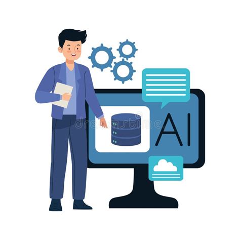 Man Using Artificial Intelligence Technologies Stock Vector
