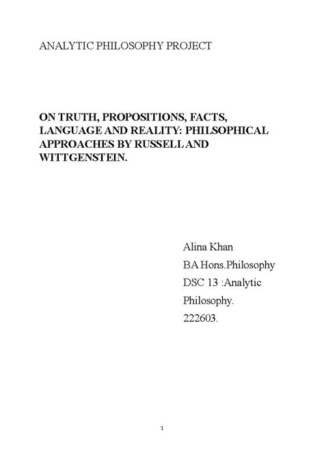 Analytic Philosophy Project Analytic Philosophy Project On Truth
