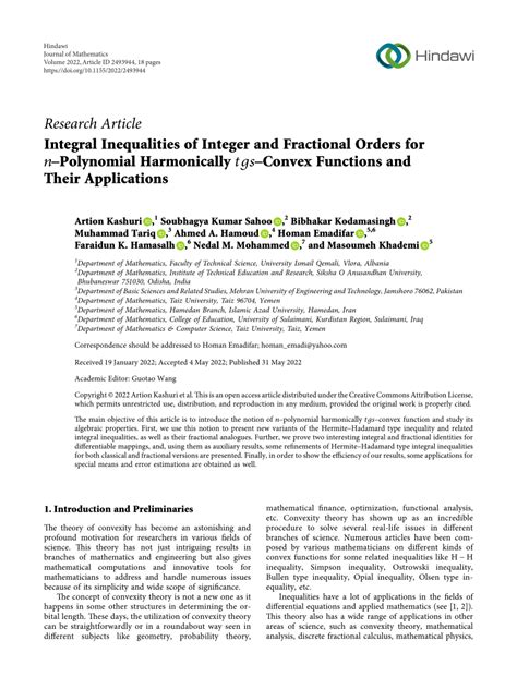 PDF Integral Inequalities Of Integer And Fractional Orders For N Polynomial Harmonically Tgs