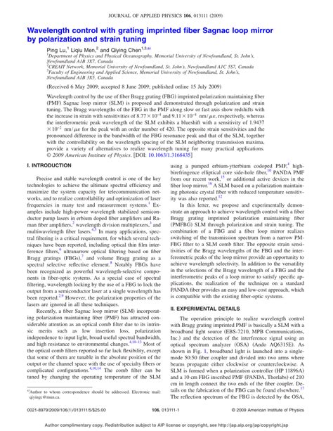 Pdf Wavelength Control With Grating Imprinted Fiber Sagnac Loop Mirror By Polarization And