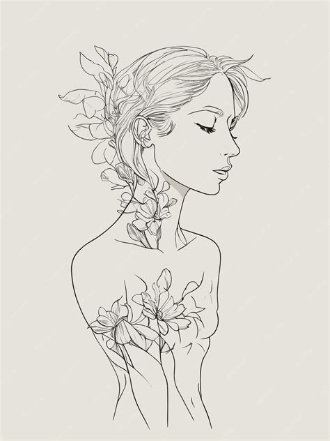 Premium Vector A Sketch Of A Woman With Flowers On Her Head