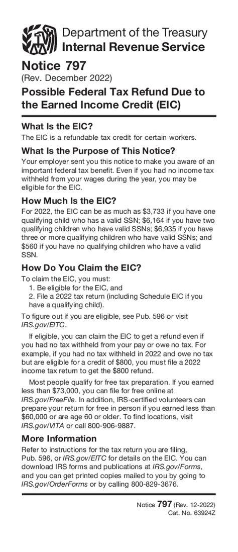 Free Federal Irs Earned Income Credit Eic Notice Labor Law Poster 2026