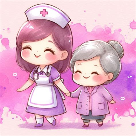 Premium Vector Cute Care Giver With An Old Woman Cute Illustration