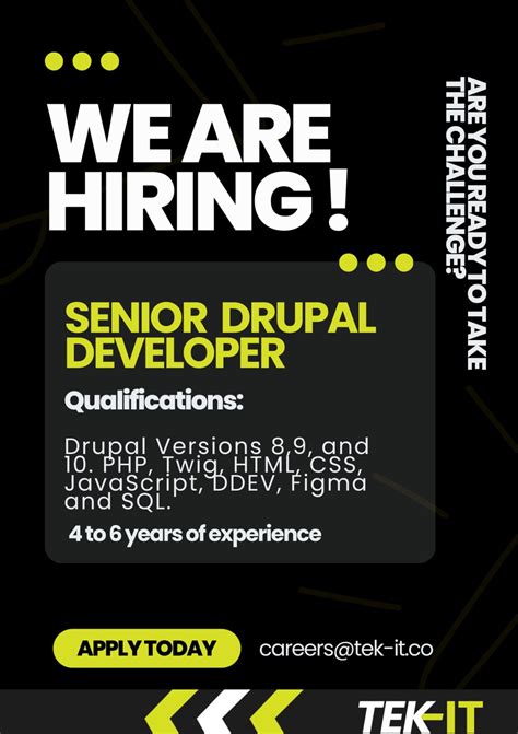 Tek It For Employment Solutions Is Hiring A Senior Php Drupal Developer Immediately For One Of