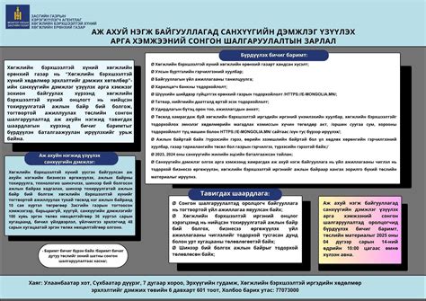 АЖ АХУЙ НЭГЖ БАЙГУУЛЛАГАД САНХҮҮГИЙН ДЭМЖЛЭГ ҮЗҮҮЛЭХ АРГА ХЭМЖЭЭНИЙ СОНГОН ШАЛГАРУУЛАЛТЫН ЗАРЛАЛ