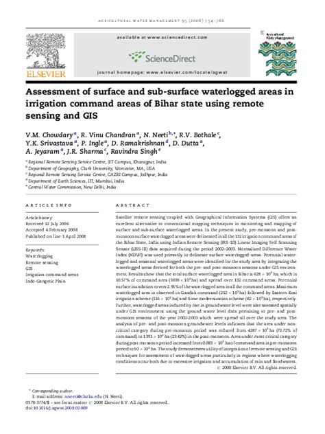 Pdf Assessment Of Surface And Sub Surface Waterlogged Areas In Irrigation Command Areas Of