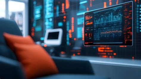 Futuristic Office Interior With Data Analysis On Screen Premium Ai Generated Image