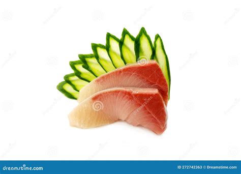 Hamachi Sashimi Sliced Raw Hamachi Yellowtail Fish Served With Sliced Radish On Stone Plate