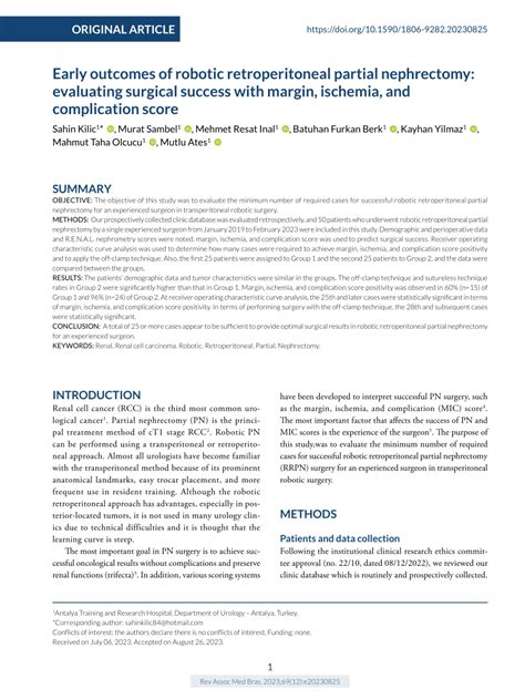 Pdf Early Outcomes Of Robotic Retroperitoneal Partial Nephrectomy Evaluating Surgical Success