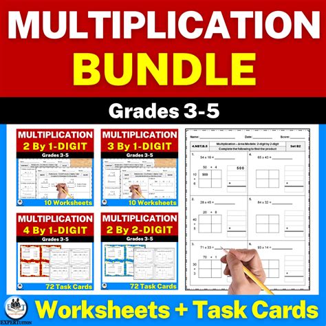 Multiplication Worksheets And Task Cards Bundle Expertuition