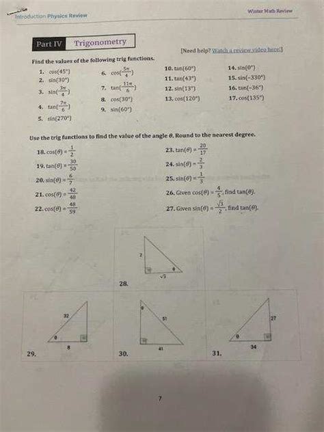 Solved Find The Valaes Of The Following Trig Functions Chegg
