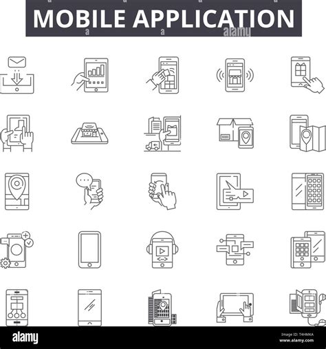 Mobile Application Line Icons Signs Set Vector Mobile Application Outline Concept