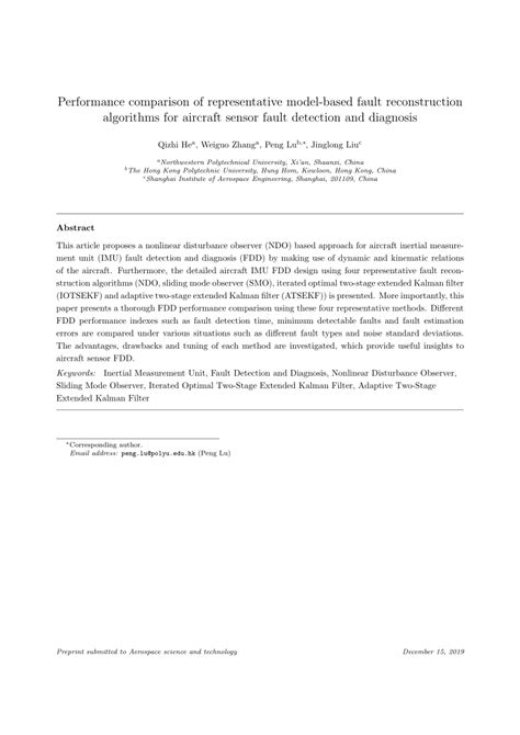 PDF Performance Comparison Of Representative Model Based Fault Reconstruction Algorithms For