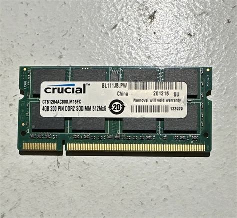 Crucial 4gb Pc2 6400s Ddr2 800mhz Sodimm Laptop Ram Memory Ct51264ac800 34 53 Picclick Ca